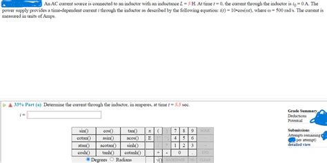 Solved An Ac Current Source Is Connected To An Inductor With