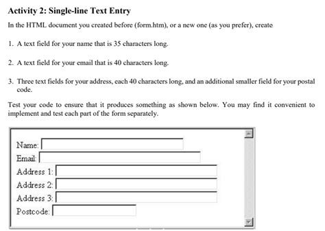 solved activity 2 single line text entry in the html