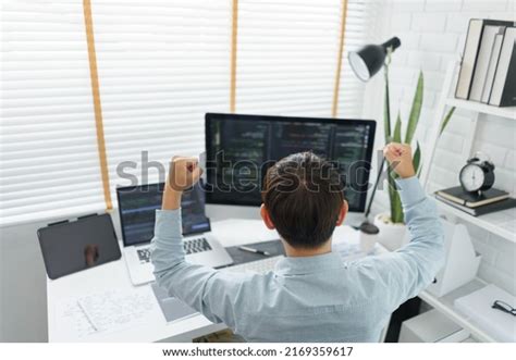 Software Development Concept Male Programmer Excited Stock Photo Shutterstock