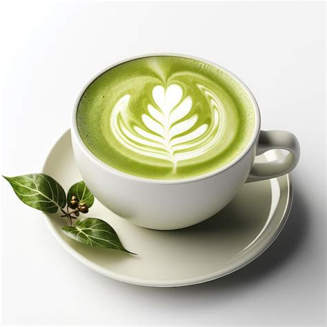 Illustration Close Up Showcasing Perfect Matcha Latte With Latte Art