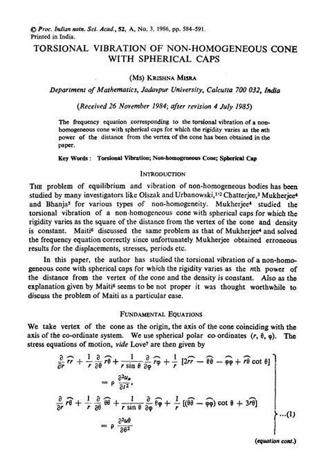 Pdf Torsional Vibration Of Non Homogeneous Cone With Spherical Caps