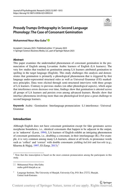 Prosody Trumps Orthography In Second Language Phonology The Case Of