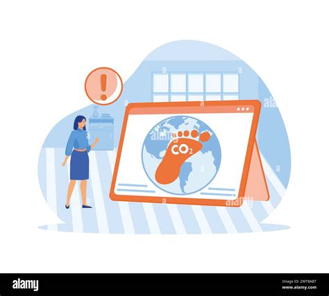 Energy Efficiency Concept Woman Using Reduce Carbon Footprint Flat