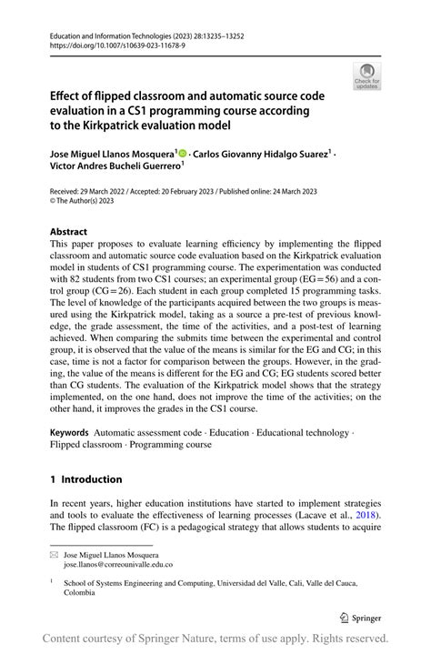 Pdf Effect Of Flipped Classroom And Automatic Source Code Evaluation