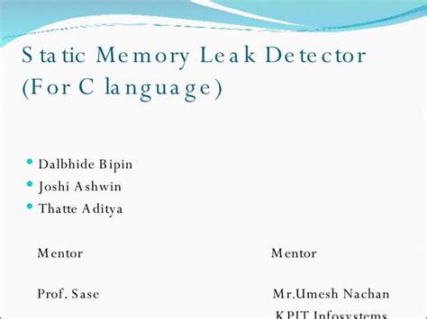 Static Memory Leak Detector Ppt