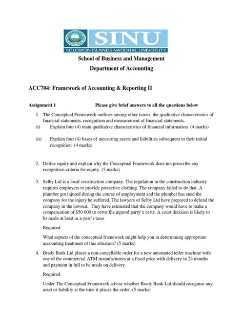 Sinu Acc 704 Assignment 1 Pdf Financial Statement Sustainability