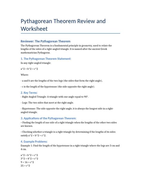Pythagoreantheoremreviewandworksheet Pdf
