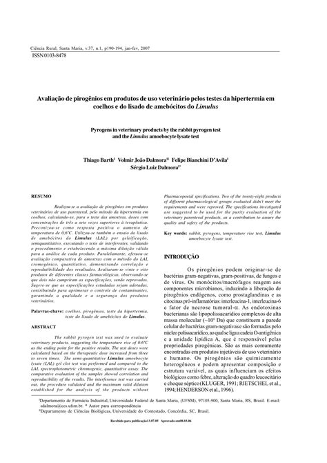 Pdf Pyrogens In Veterinary Products By The Rabbit Pyrogen Test And The Limulus Amoebocyte