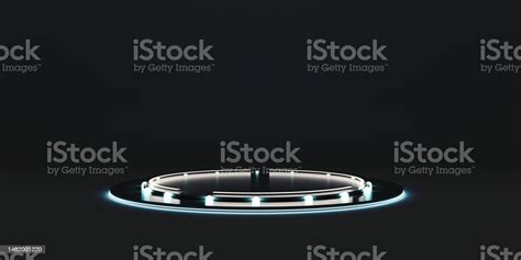 원형 네온 빛 연단 레이저 광 및 원형 네온 빛 원형 현대 기술 배경과 벽 3d 그림 0명에 대한 스톡 사진 및 기타 이미지 0명 3차원 형태 강철 Istock