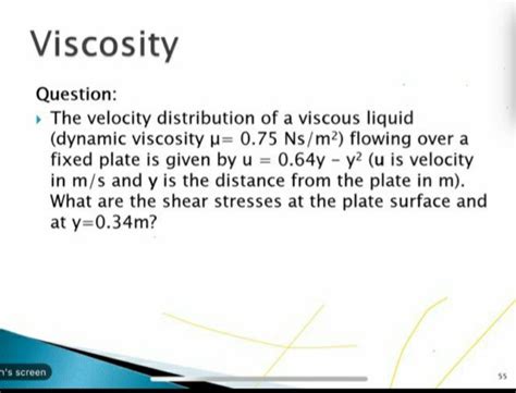 SOLVED: Viscosity Question: - The velocity distribution of a viscous liquid (dynamic viscosity μ ...