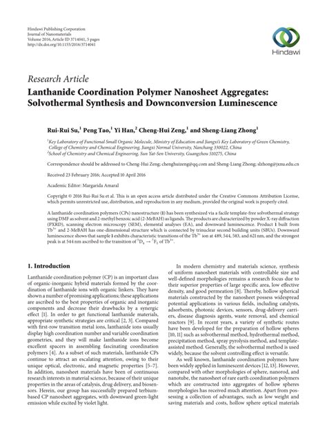 Pdf Lanthanide Coordination Polymer Nanosheet Aggregates