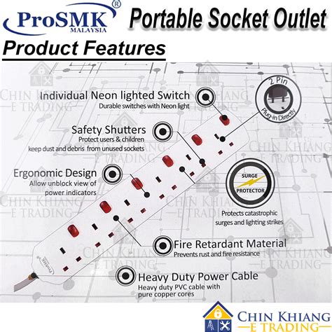 ProSMK Portable Socket Outlet Extension Plug With Surge Protector SIRIM Meter Ways Ways