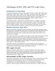 Advantages Of RTL DTL And TTL Logic Gates Docx Advantages Of RTL DTL And TTL Logic Gates