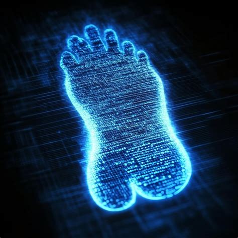 Digital Footprint Made Of Code Glowing Blue On A Black Background Premium AI Generated Image