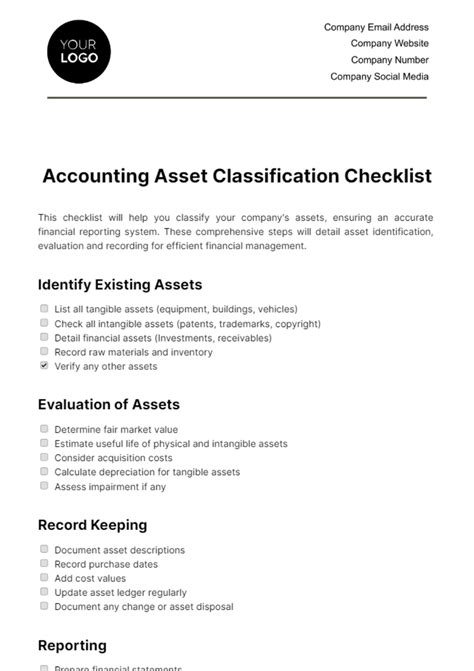 Free Accounting Asset Classification Checklist Template To Edit Online