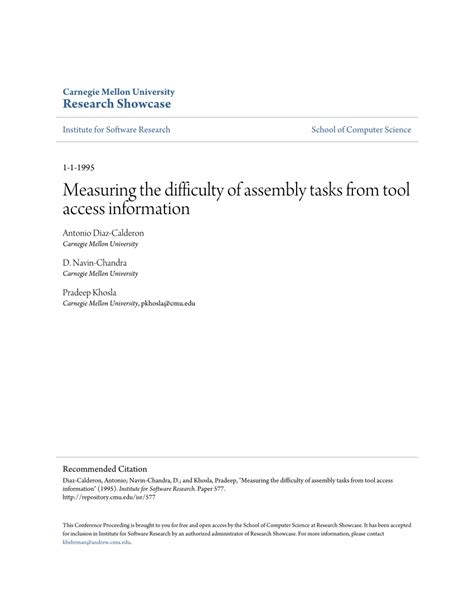 Pdf Measuring The Difficulty Of Assembly Tasks From Tool