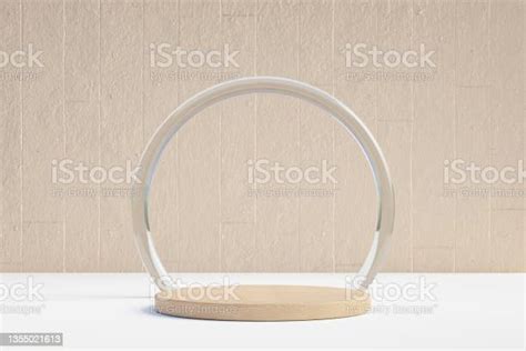 화장품 디스플레이 제품 스탠드 원링 매트 유리와 콘크리트 배경우드 라운드 실린더 연단 3d 렌더링 그림 0명에 대한 스톡 사진 및 기타 이미지 Istock