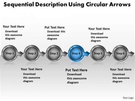 Sequential Description Using Circular Arrows Flowchart Slides Powerpoint