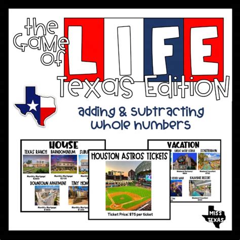 Adding And Subtracting Whole Numbers Texas Game Of Life By Miss Texas