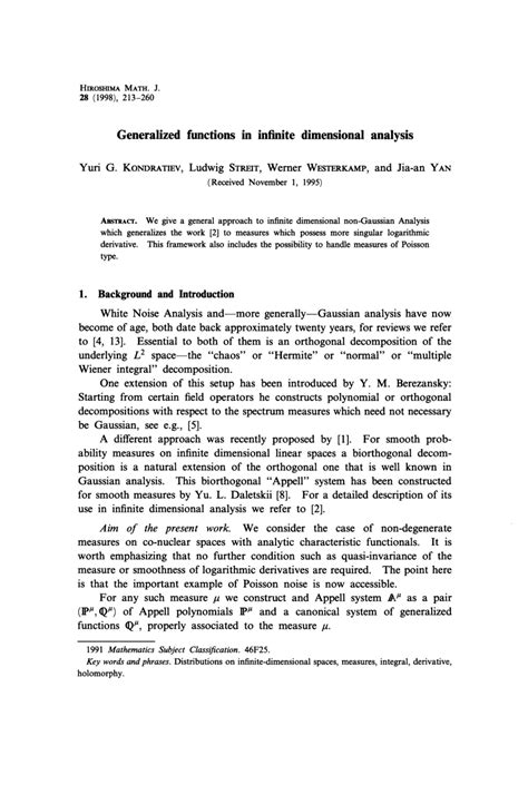 Pdf Generalized Functions In Infinite Dimensional Analysis