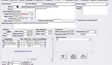 Microsoft Access Contract Management Database Template Work Order