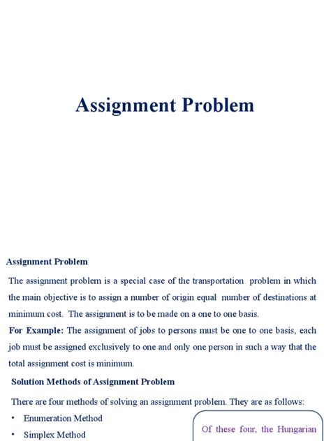 assignment problem pdf mathematical optimization algorithms