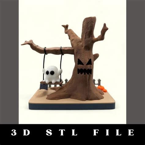 Ghost On Swing With Spooky Tree Stl File