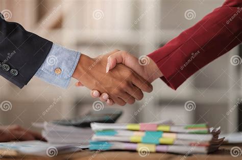 Handshake As Successful Negotiation Ending Close Up Unknown Business