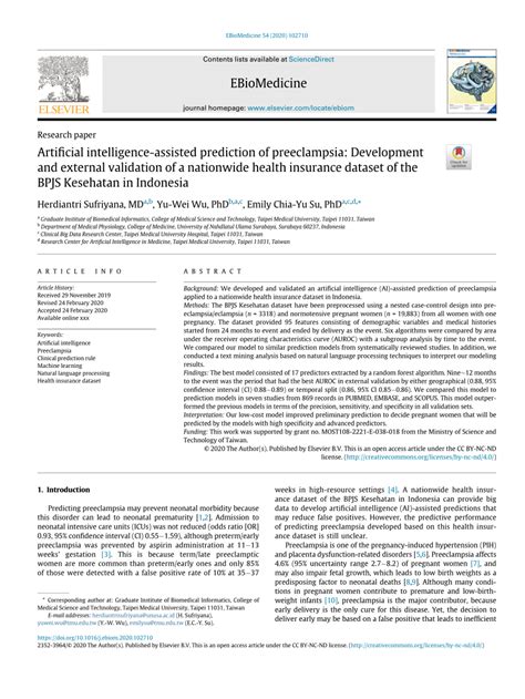 Pdf Artificial Intelligence Assisted Prediction Of Preeclampsia