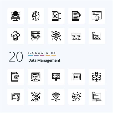 20 Data Management Line Icon Pack Like Files Backup Graph Server