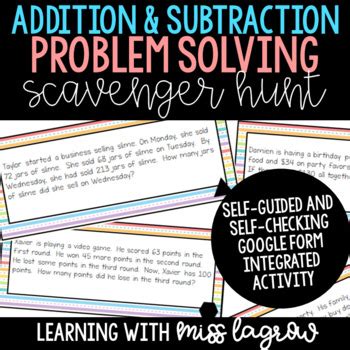 Addition And Subtraction Multi Step Word Problems Solving Hunt TPT