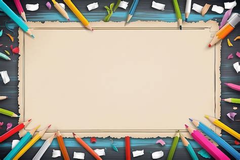 Premium Photo Notebook Paper Pencil Frame Background