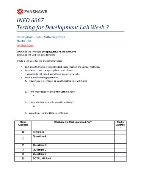 Info 6067 Lab Week 3 Info 6067 Testing For Development Lab Week 3 Description Lab
