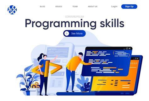 Premium Vector Programming Skills Flat Landing Page Developers Team Creating Testing And