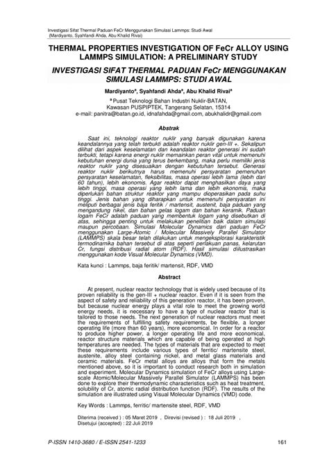 Pdf Thermal Properties Investigation Of Fecr Alloy Using Lammps