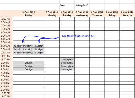 Populate Cells Dynamically In A Weekly Schedule