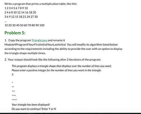 Solved Write A Program That Prints A Multiplication Table
