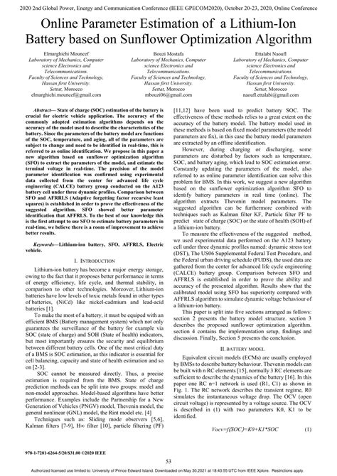 Pdf Online Parameter Estimation Of A Lithium Ion Battery Based On
