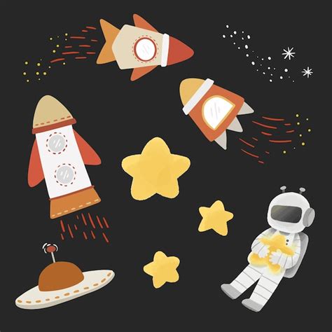 Premium Vector Rocket And Astronaut Cute Element Set