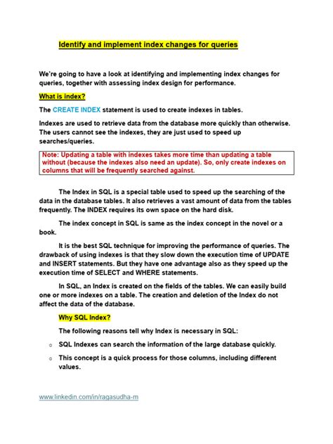 Mssql Index Creation And Usage Pdf Database Index Databases