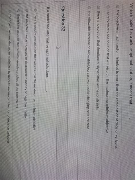 Solved When A Model Has A Unique Optimal Solution It Means
