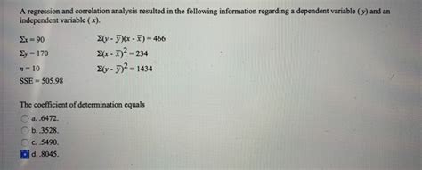 solved a regression and correlation analysis resulted in the