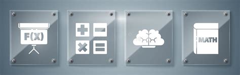 Set Book With Word Mathematics Human Brain Calculator And Chalkboard Square Glass Panels