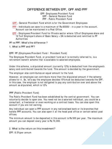 Difference Between Epf Gpf And Ppf Pdf Government Finances Money