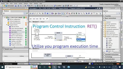 tia portal program control instruction ret youtube