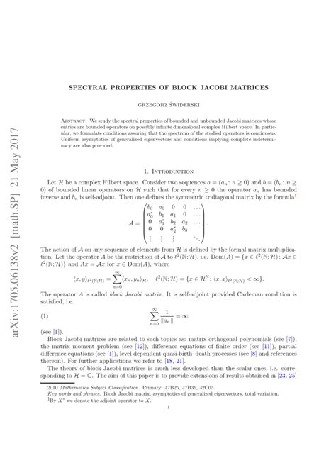 Pdf Spectral Properties Of Block Jacobi Matrices