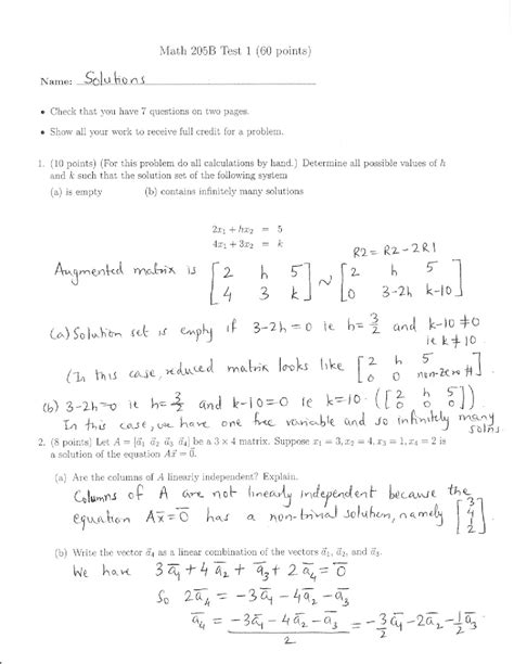 Solution Set Linear Algebra Solved Exam Exams Linear Algebra