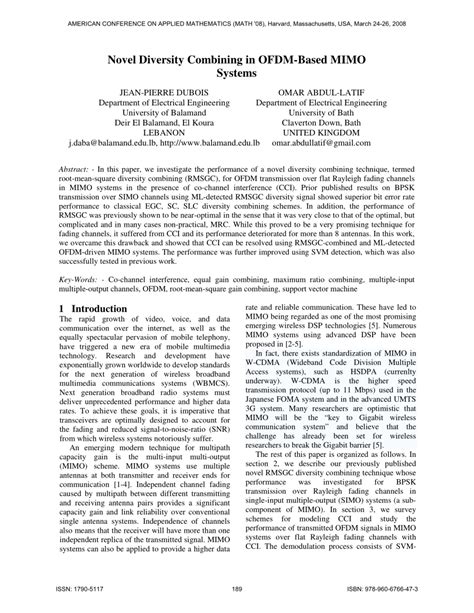 Pdf Novel Diversity Combining In Ofdm Based Mimo Systems