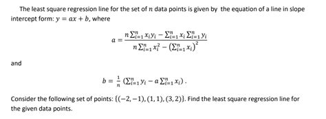 solved the least square regression line for the set of n