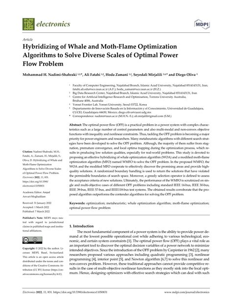 pdf hybridizing of whale and moth flame optimization algorithms to